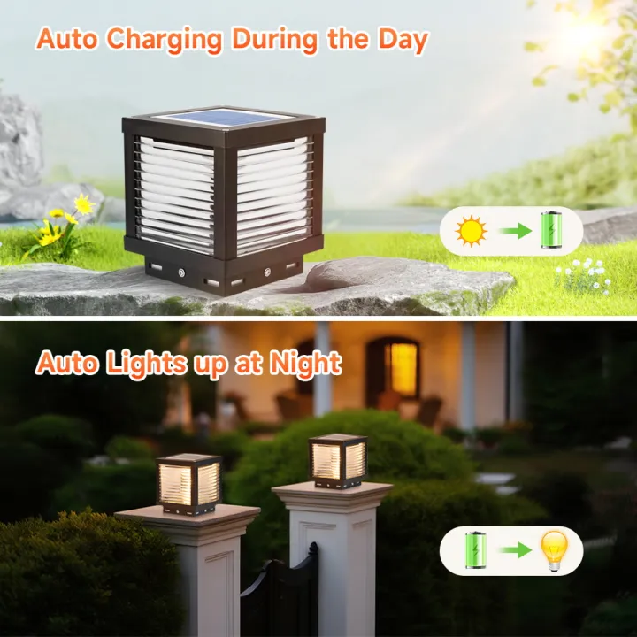 CHENBEN 4 Colors Pillar Lights Solar/Power Connect LED Gate Post Light ...
