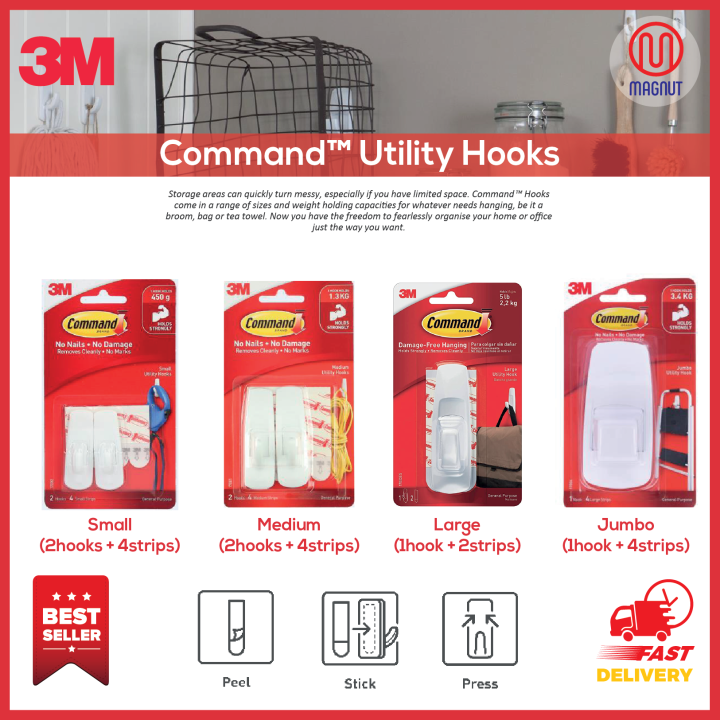 3M Command™ Small / Medium / Large / Jumbo Utility Hooks | Lazada