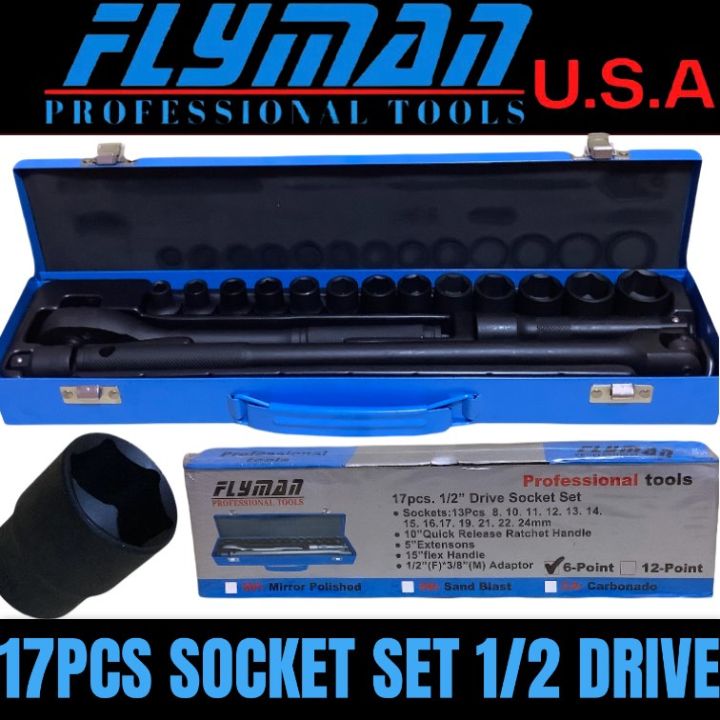 Flyman Tools 17pcs Socket Set 8mm to 24mm 1/2 Drive Sockets with ...
