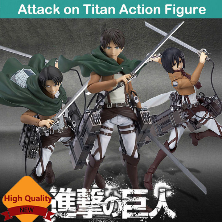 Attack on Titan Rivaille Action Figure Eren & Mikasa Figma PVC Figure ...