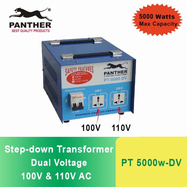 Panther PT 5000w-DV Step-down Transformer DUAL VOLTAGE 5000 Watts, Input 220VAC, Output 100VAC ...