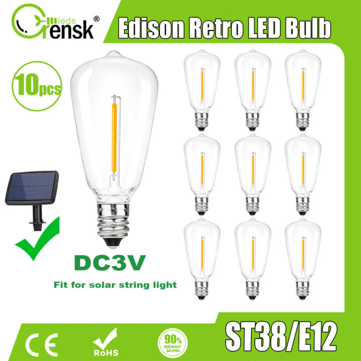 ST38หลอดไฟ LED แรงดันต่ำ DC3V แบบย้อนยุคแผ่นเรืองแสง E12 1W หลอดไฟสำรองหลอดไฟประดับแบบสายพลังงาน ...