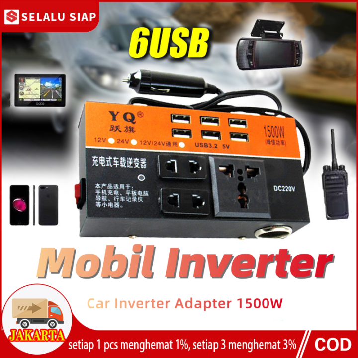 Mobil Inverter 1500W 6USB Daya Puncak Multifungsi Otomotif Universal DC 12V Ke 220V Inverter ...