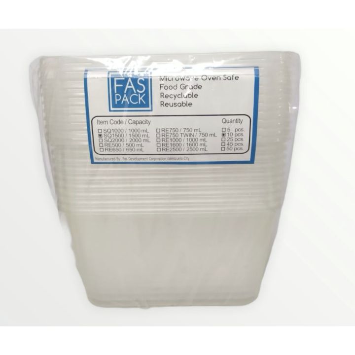 FAS PACK SQ1500 (10pc/pack) microwavable square container | Lazada PH