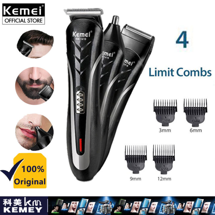 Kemei KM-1419 3 In1 Rechargeable Professional Hair Clipper Waterproof Beard Nose Trimmer for Men ...