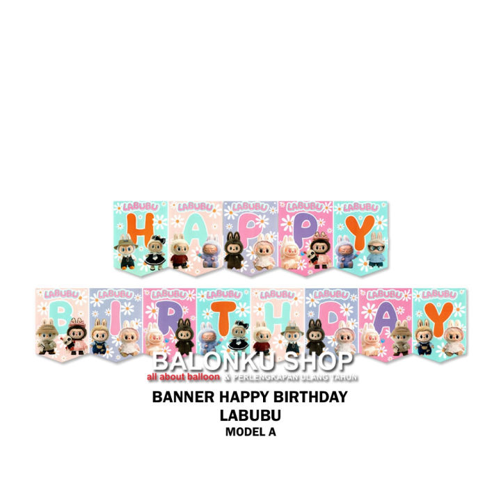 Banner Happy Birthday Labubu / Banner Flag Happy Birthday Labubu ...