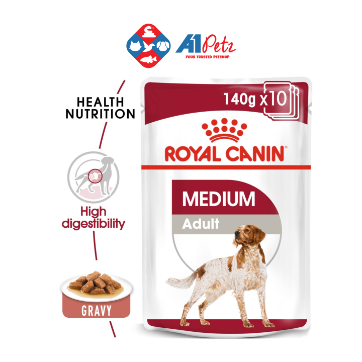 Royal Canin Medium Adult Wet 140g Dog Food - Set of 10 Size Health ...