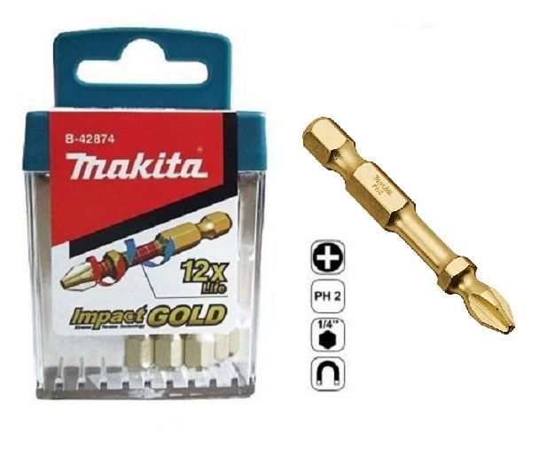MAKITA PH2 x 50mm Impact Gold Colour Torsion Screwdriver Bit (10pc ...
