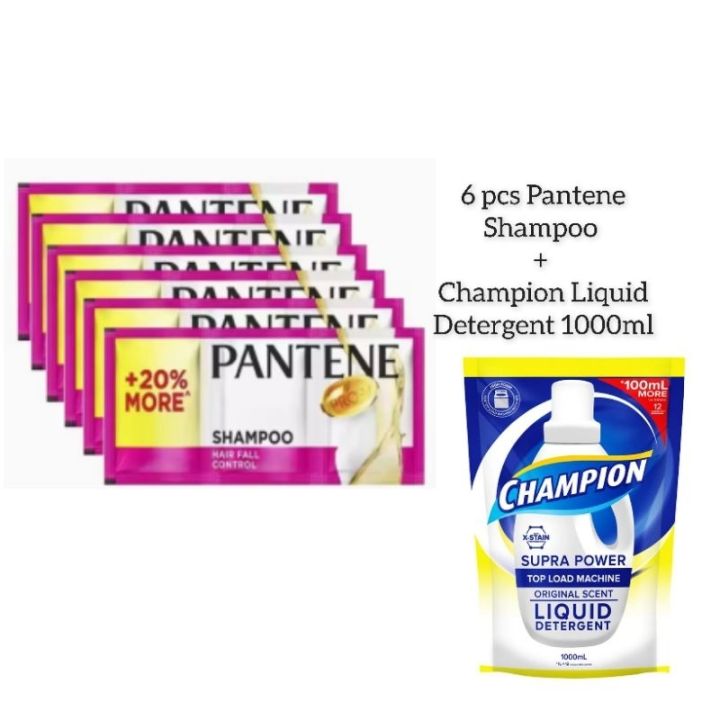 PANTENE SHAMPOO SACHET(6pcs) + Champion Liquid 1000ML | Lazada PH