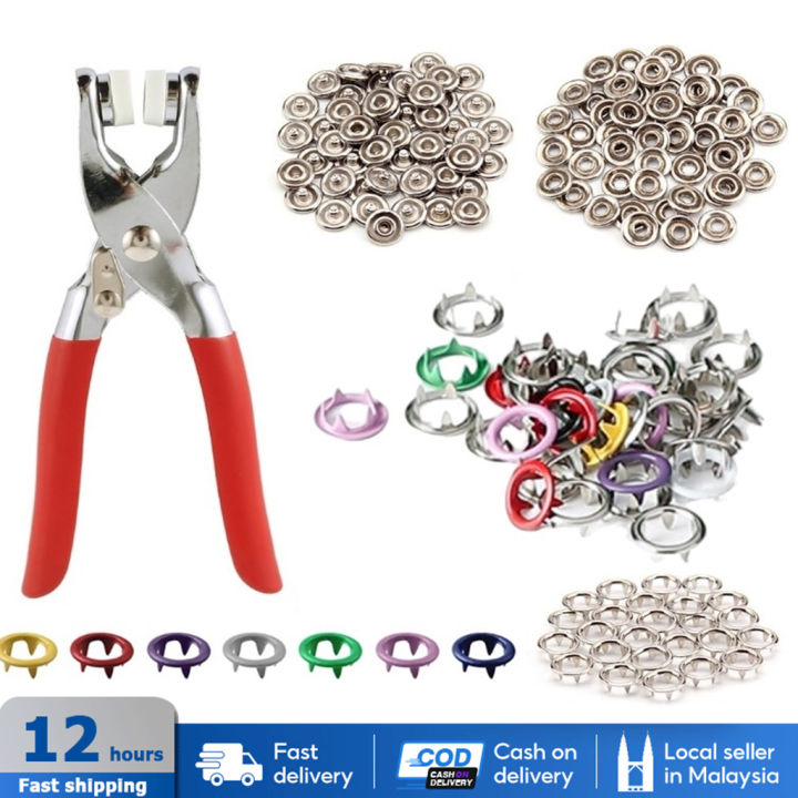 100 Sets 10 Colors Button Plier Tool Metal Snap Button Plier Set ...
