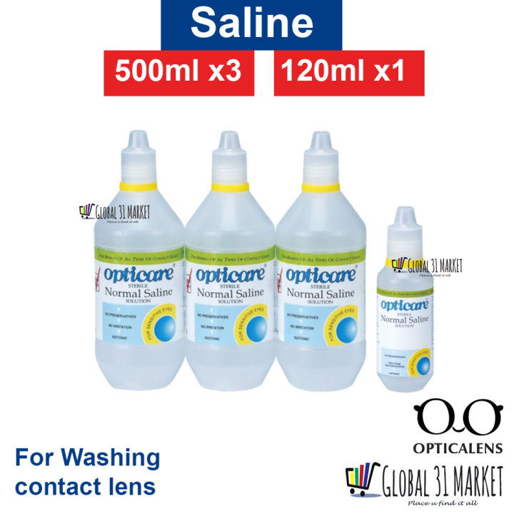 OPTICARE Normal Saline Solution 500mlx3 120ml x1 Ready stock expired 2028 | Lazada