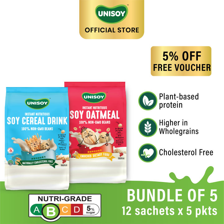 Bundle 5 UNISOY Instant Nutritious Soy Oatmeal | Soy Cereal Drink 40g x ...