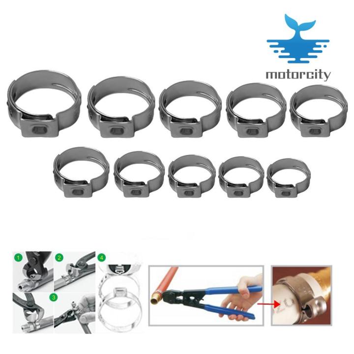10pcs Single Ear Stainless Steel Hydraulic Hose Clamps Fu el Air Pipe ...