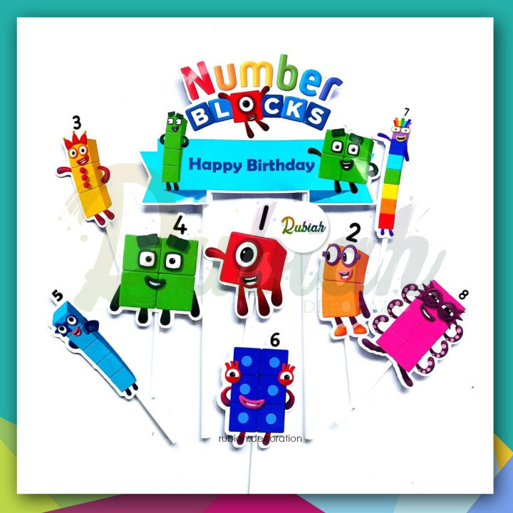 Topper Cake Numberblocks 1 set / Hiasan kue ulang tahun Happy Birthday ...