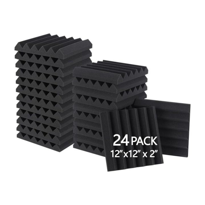 24 PCS Sound Proof Foam Panels 2x12x12Inch Black Acoustic Foam ...