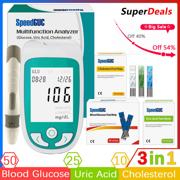 3In1 Multifunction Cholesterol Uric Acid Blood Glucose Meter Glucometer ...