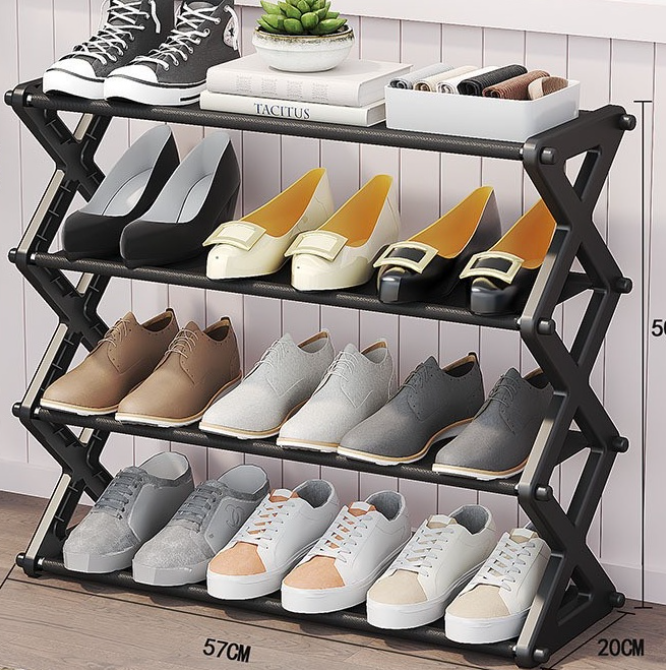 2023 New 4Layer Retractable X Shape Shoe Rack Water-Proof Cloth Plastic ...