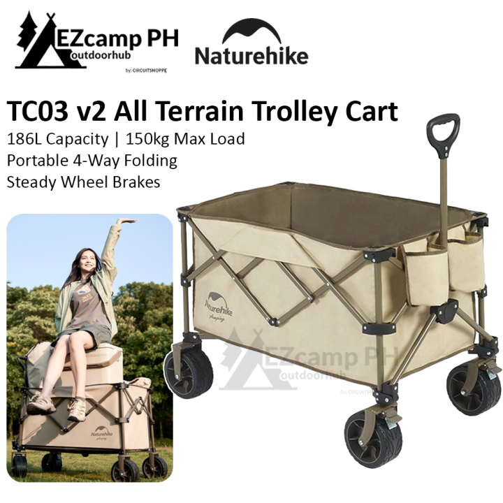 Naturehike TC03 v2 186L Capacity Wide All Terrain Wheel with Brakes 150kg Max Load Portable 4 ...