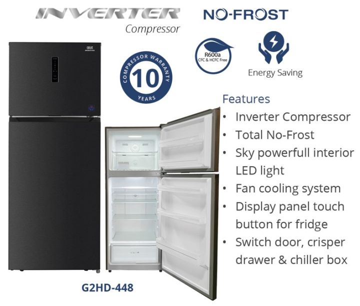 GEA Kulkas 2 Pintu G2HD-448 Black Inox / G2HD448 Kulkas Rumahan ...