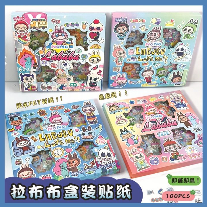 box labubu cartoon Sticker 100pcs Waterproof stickers Wholesale Tattoos ...