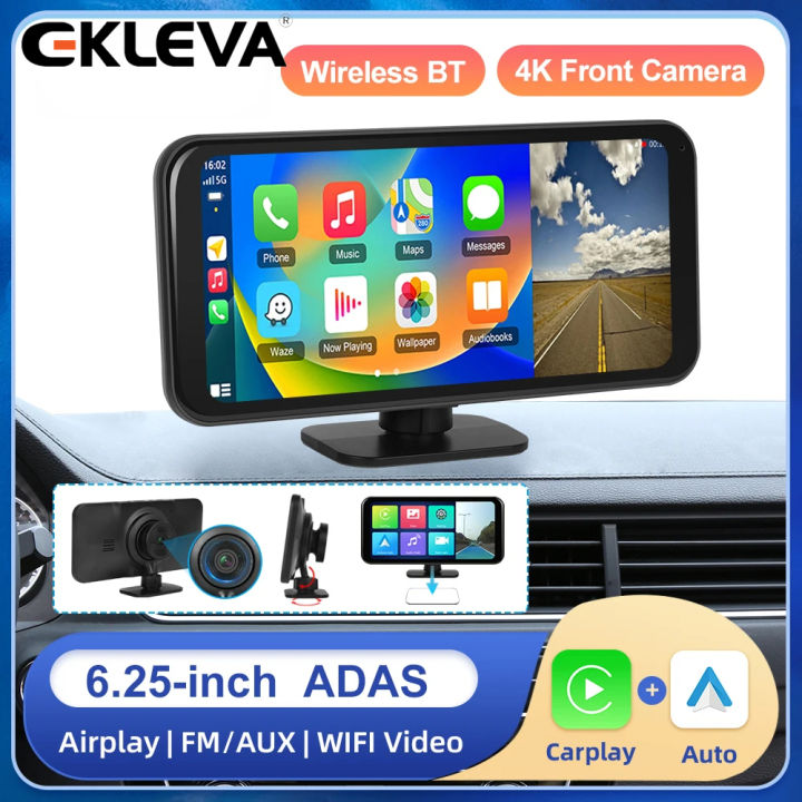 EKLEVA 6.25” Car DVR 4K Foward Camera Dash Cam Carplay Monitor Wireless ...
