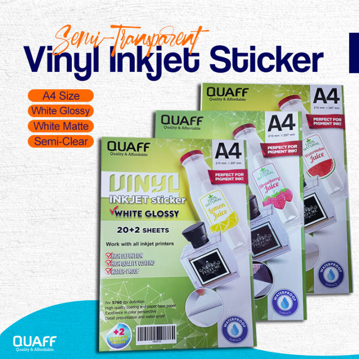 QUAFF VINYL INKJET STICKER PAPER TRANSPARENT A4 by VSPH | Lazada PH