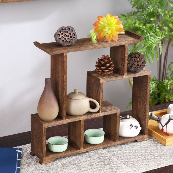 Tea Cup Shelf Storage Rack Small Solid Wood Chinese Mini Desktop ...