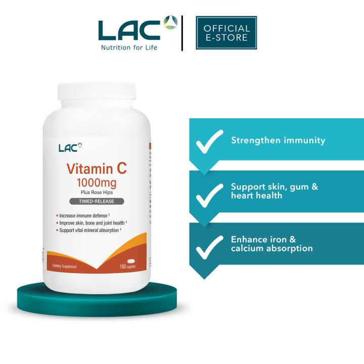 [LAC VITAMINS] Vitamin C 1000mg Plus Rose Hips Timed-Release (180 ...