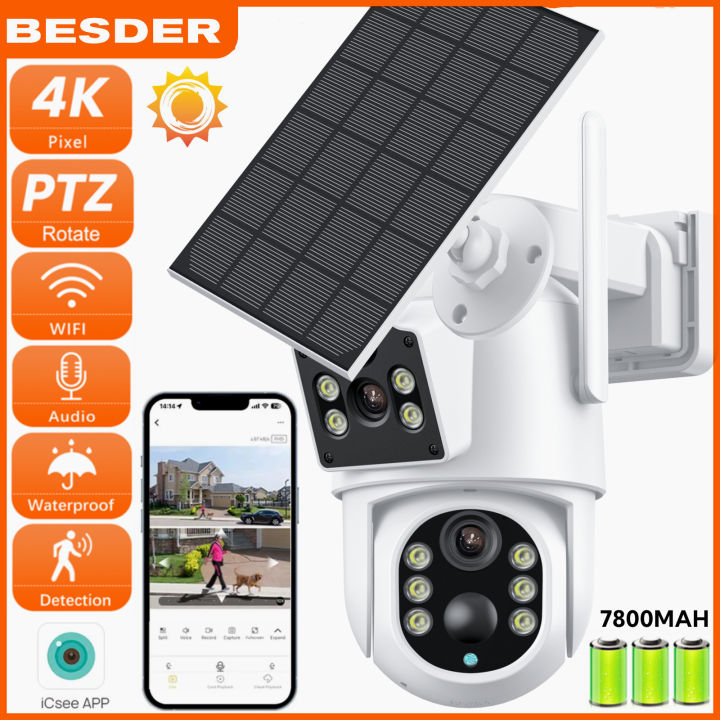 BESDER 8MP Wireless Solar Camera Dual lens WiFi IP Camera Outdoor Ai ...