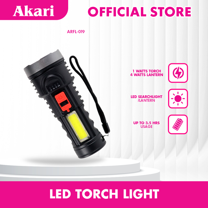 Akari 2in1 Rechargeable Flashlight w/ Sidelight (ARFL-019) | Lazada PH