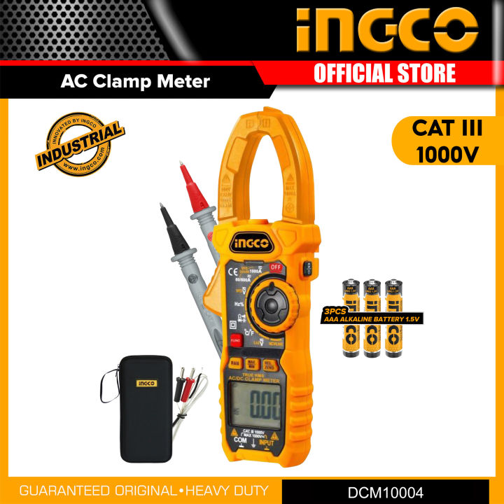 INGCO Digital AC Clamp Meter Multimeter 1000A Electrical Tester Tool ...
