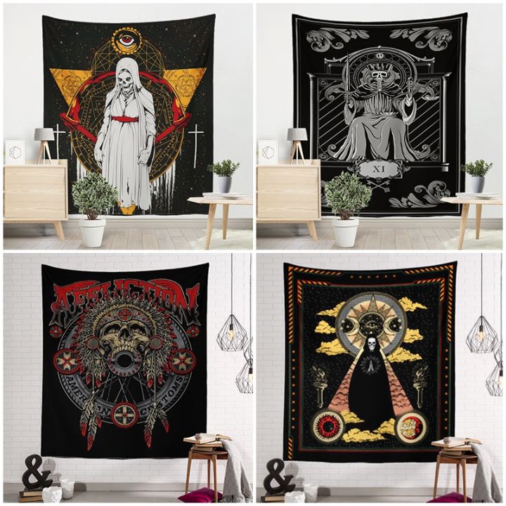 (Allen Cook)สยองขวัญกะโหลกแม่มดพรมฮาโลวีนสีดำผีสีขาวพรมแขวนผ้าผ้า ...