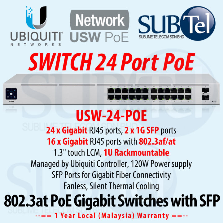 Ubiquiti USW-24-POE Gigabit Switch 24 Port 802.3at PoE+ Gen2 Network ...