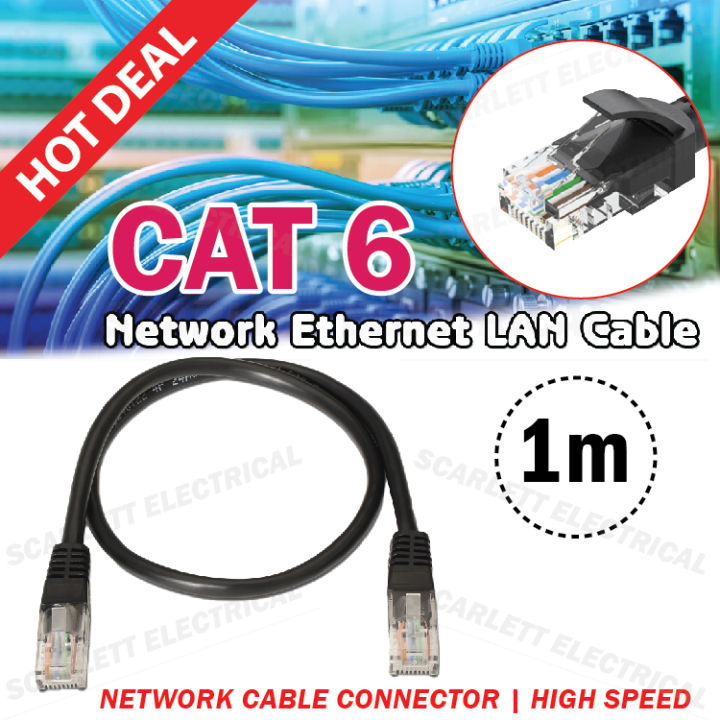 Black RJ45 CAT 6 Ethernet Network LAN Cable Modem Router Connector ...