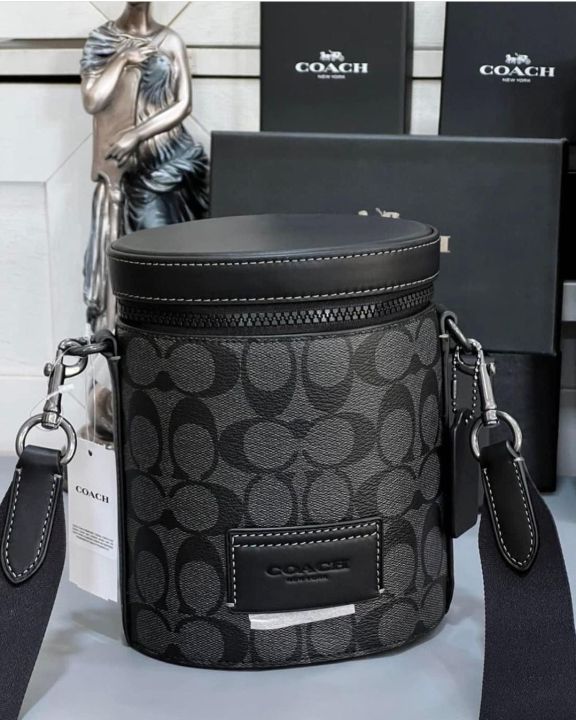 Original Coach C9843 Barrel Crossbody Bag In Signature Canvas - Black ...