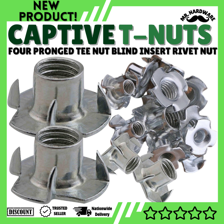 (10 PCS) Galvanized Captive T-Nuts M6 M8 Four Pronged Tee Nut Blind ...