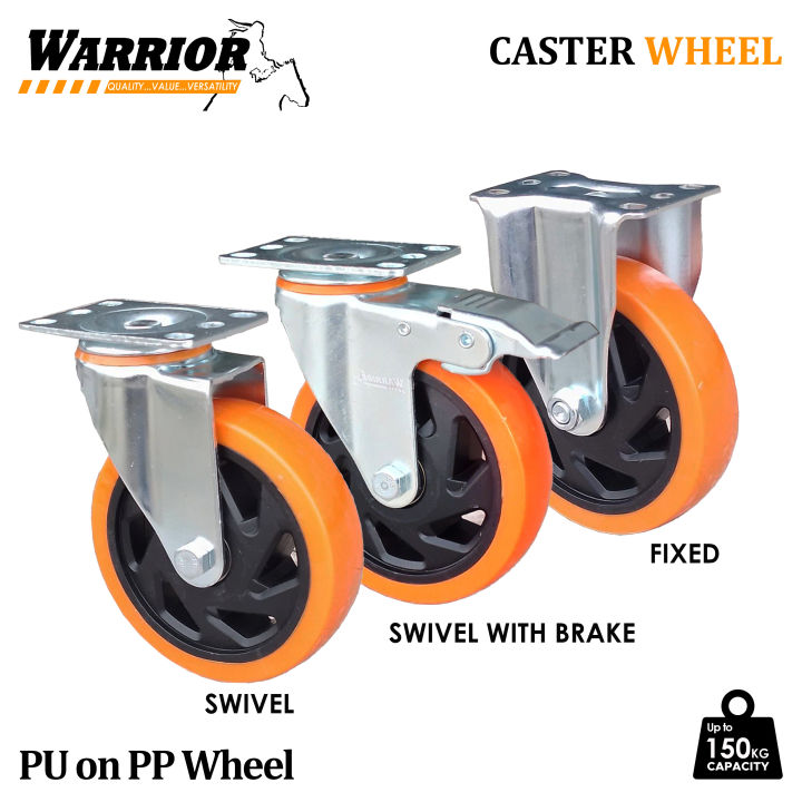 PU Orange CASTER WHEEL 1.5/2/2.5/3/4/5-inches Swivel, with Brake and ...