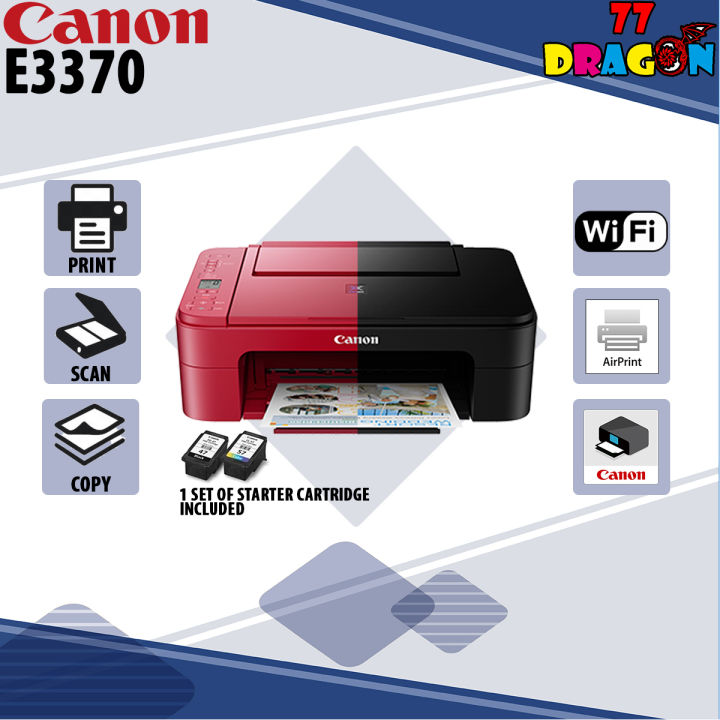 Canon E3370 Pixma Wireless All-in-One Printer (Black / Red ...