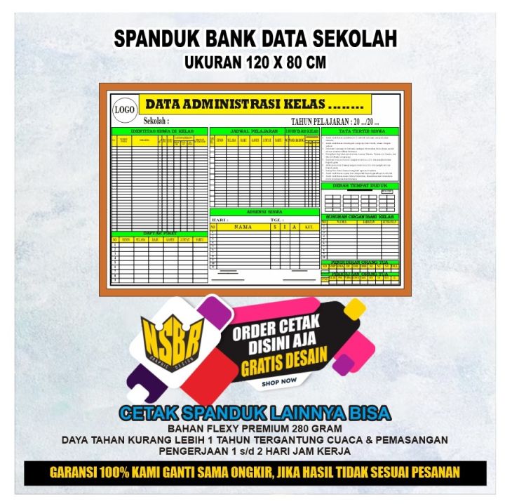 Bank Data Sekolah / Papan Data Sekolah (SD, MI, MTS, SMP, SMA,SMK) ukuran 120x80cm | Lazada ...