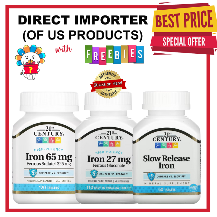 21st Century Iron 65mg / 27mg & Slow Release Iron - Ferrous Sulfate 120 ...