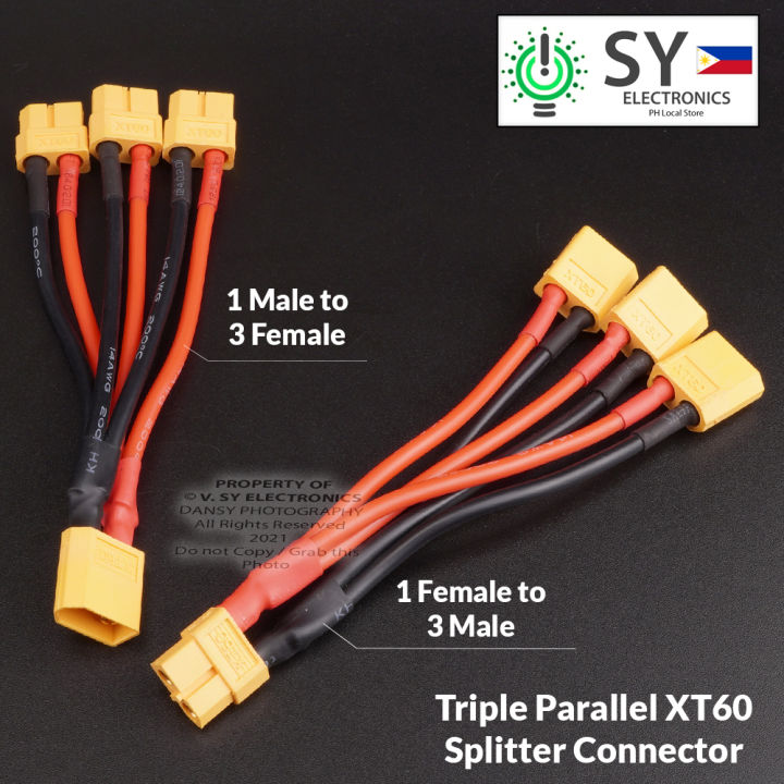 Triple XT60 Parallel Male Female Y Splitter 1M to 3F / 1F to 3M Plug ...