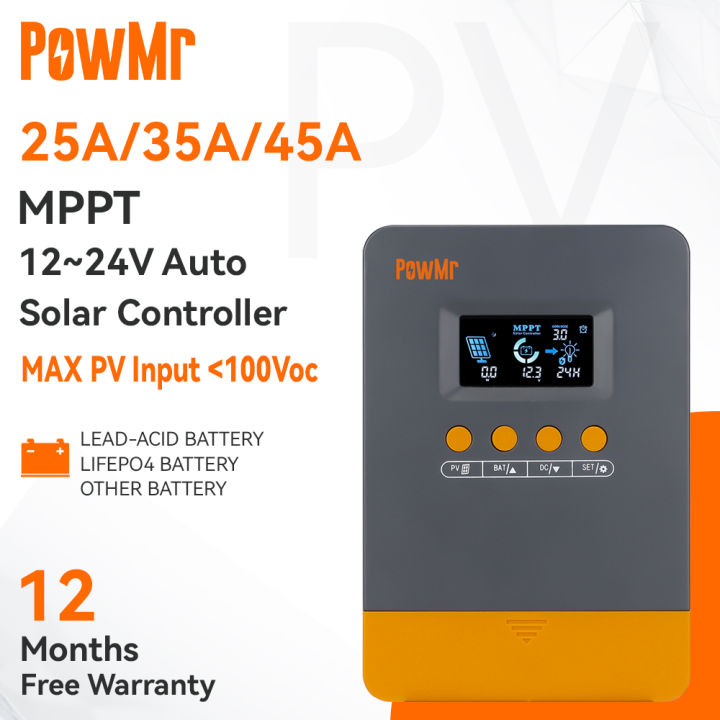 PowMr 25A/35A/45A MPPT Solar Charger Controller 12V 24V With Blacklight LCD Regulator Max PV ...