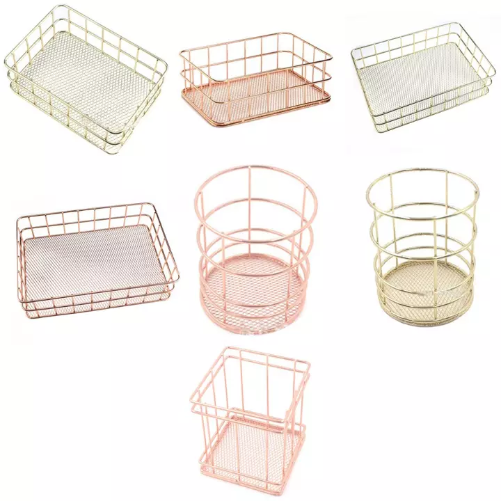 Nordic INS Style Iron Rose Gold Storage Basket Box Desktop Durable ...