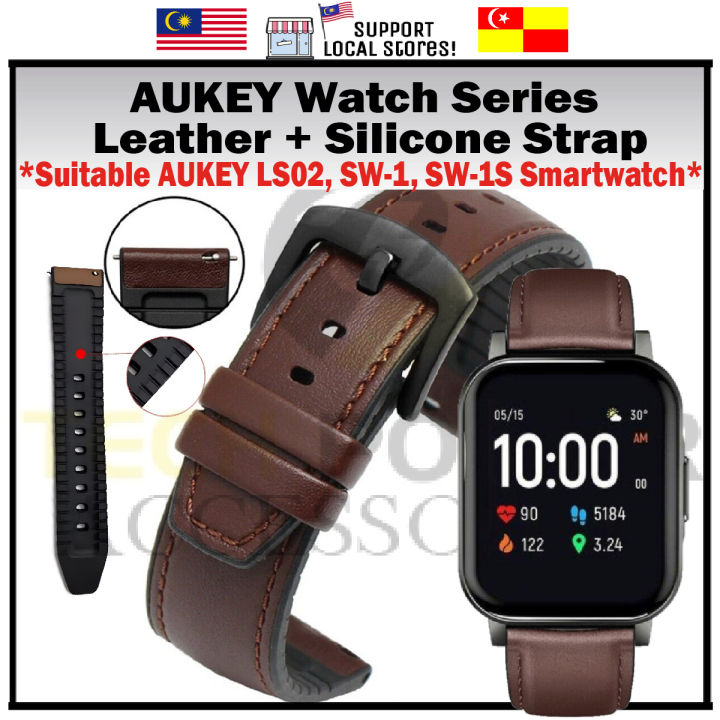 AUKEY LS02, SW-1, SW-1S Smartwatch Strap 20/22MM Leather + Silicone ...