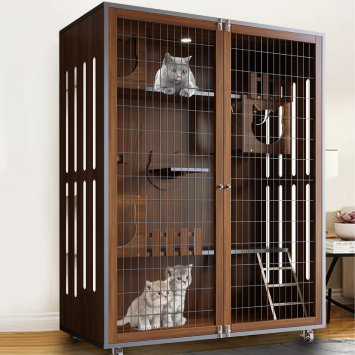 Cat Villa Iron Mesh Solid Wood Cat Cage Large Space Luxury Cat Nest Cat ...