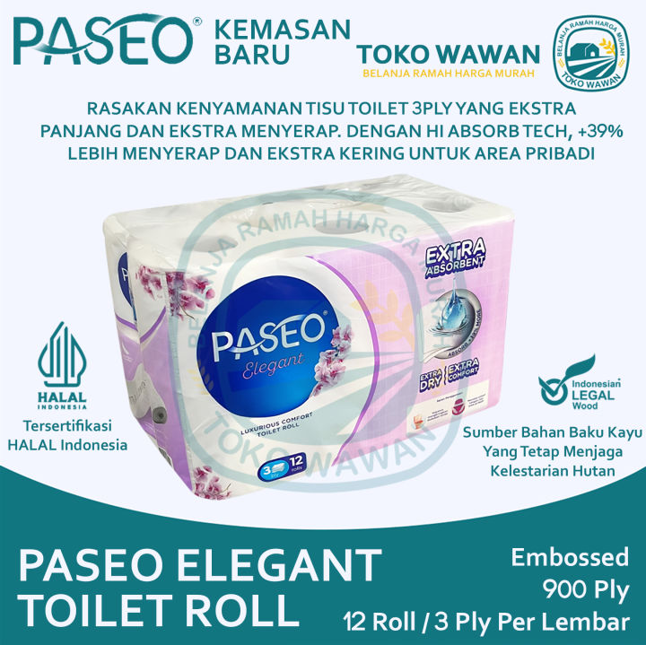 Tissue PASEO ELEGANT Toilet Non Emboss isi 12 Roll / Tisue Gulung ...