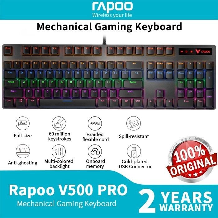 RAPOO VPRO V500 PRO Mechanical Keyboard Gaming With Anti-Ghost Game Key | Lazada Indonesia