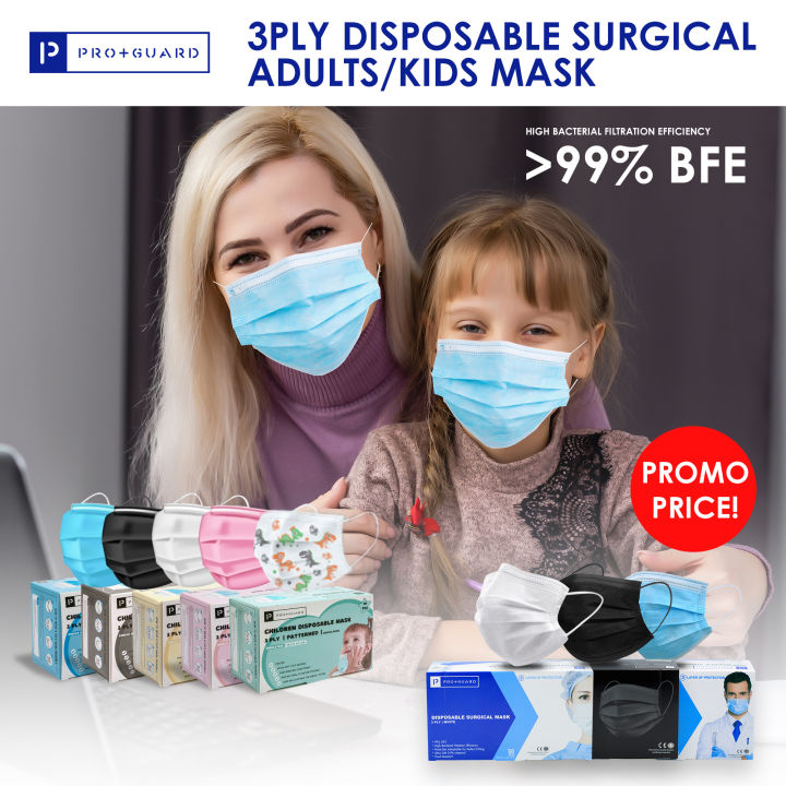Pro+Guard 3-ply Disposable Surgical Mask (BFE99%), Adults/Kids, 50pcs ...