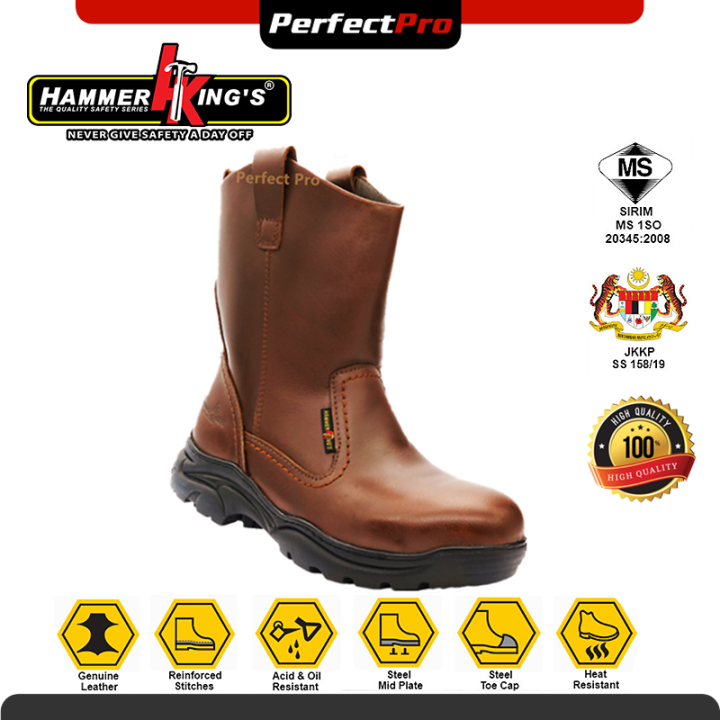 Hammer King 13021 High Cut Slip On Genuine Leather Quality Safety Boots ...
