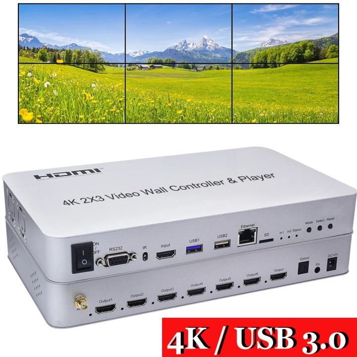4K 2x3 HDMI Video Wall Controller USB Flash Disk Player 6 Channel TV ...